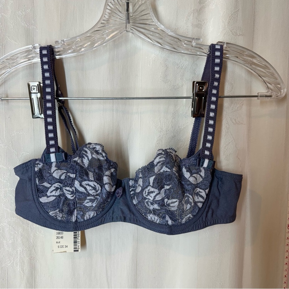 Vintage Aubade Blue Floral Lace Bra - Gem
